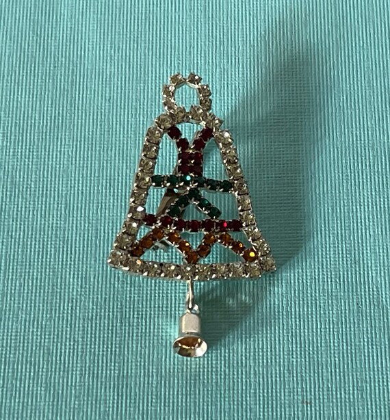Vintage rhinestone christmas bell - Gem