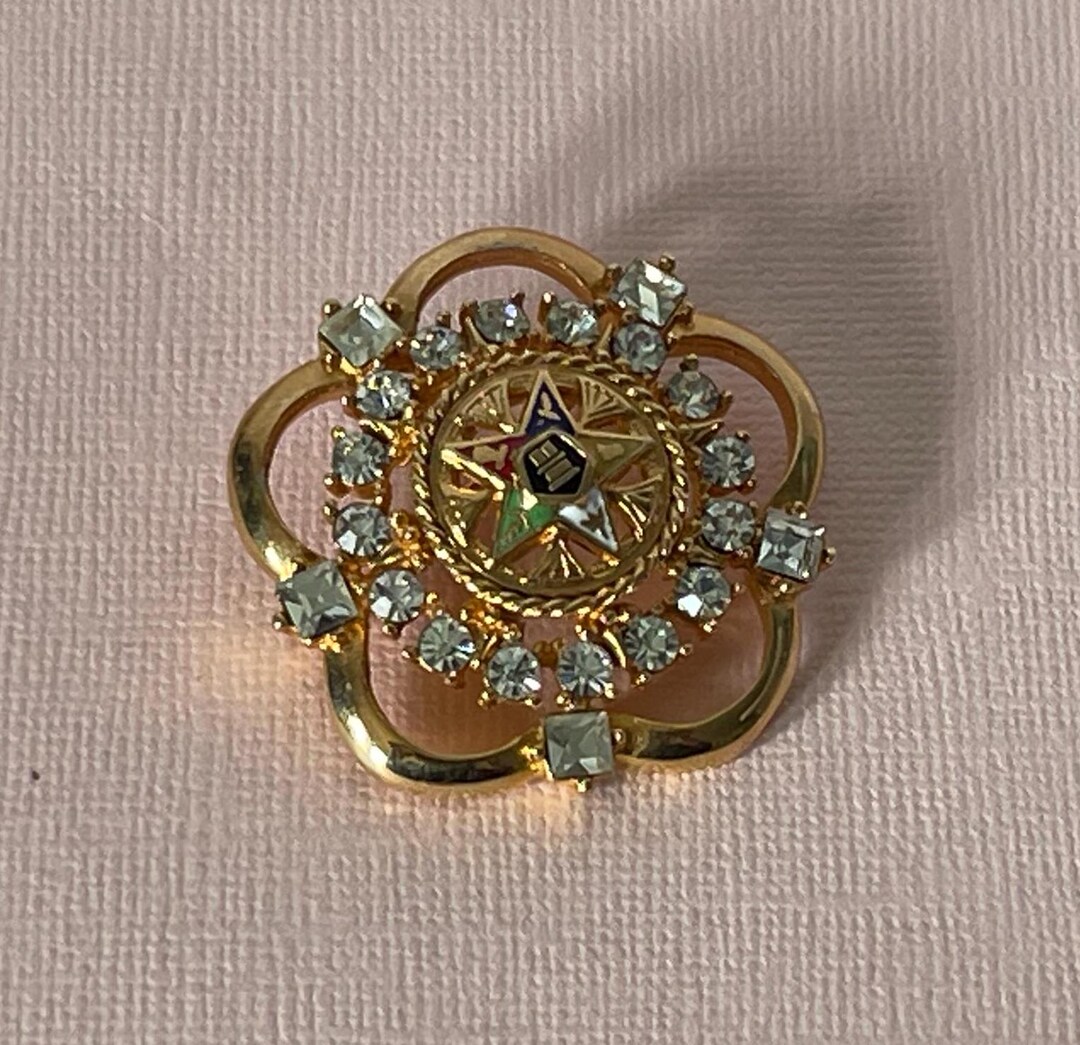 Vintage Order of the Eastern Star Brooch, Rhinestone Eastern Star Pin ...