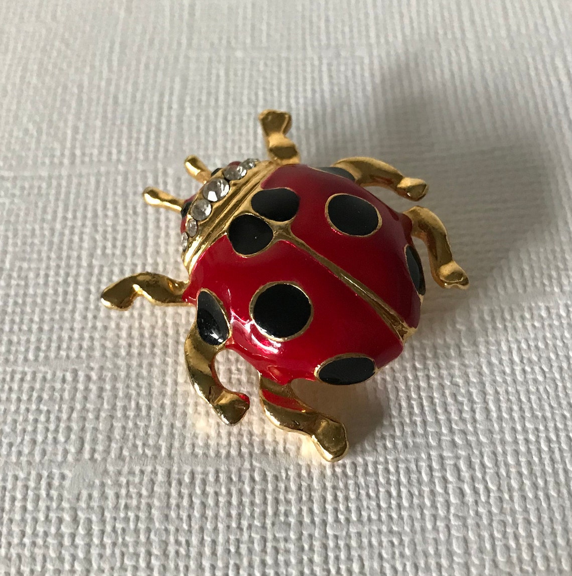 Vintage lady bug brooch signed lady bug brooch rhinestone | Etsy