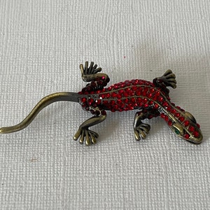 Vintage Red Rhinestone Lizard Pin, Lizard Brooch, Gecko Pin, Lizard Pin ...