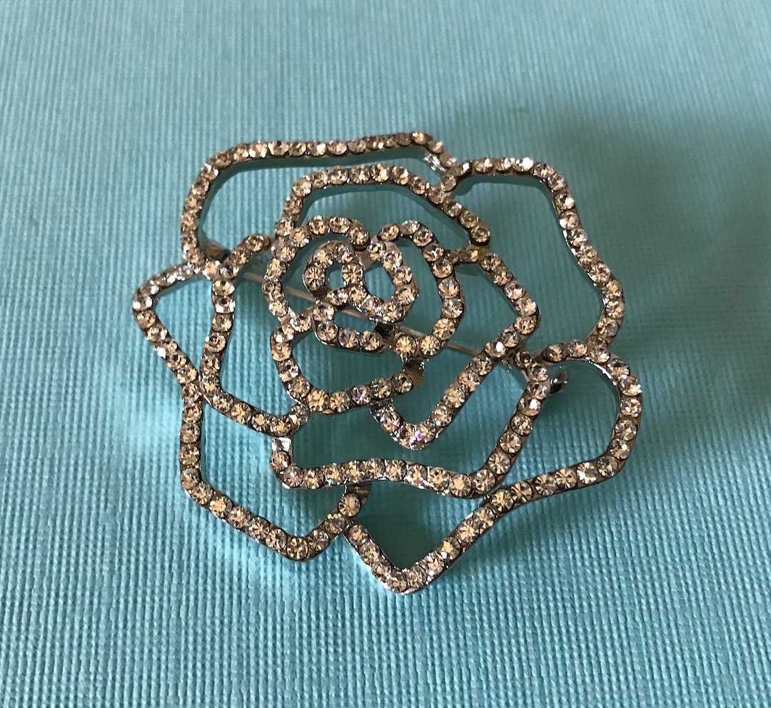 Vintage Rhinestone Rose Pin, Rhinestone Rose Brooch, Wedding Pin ...