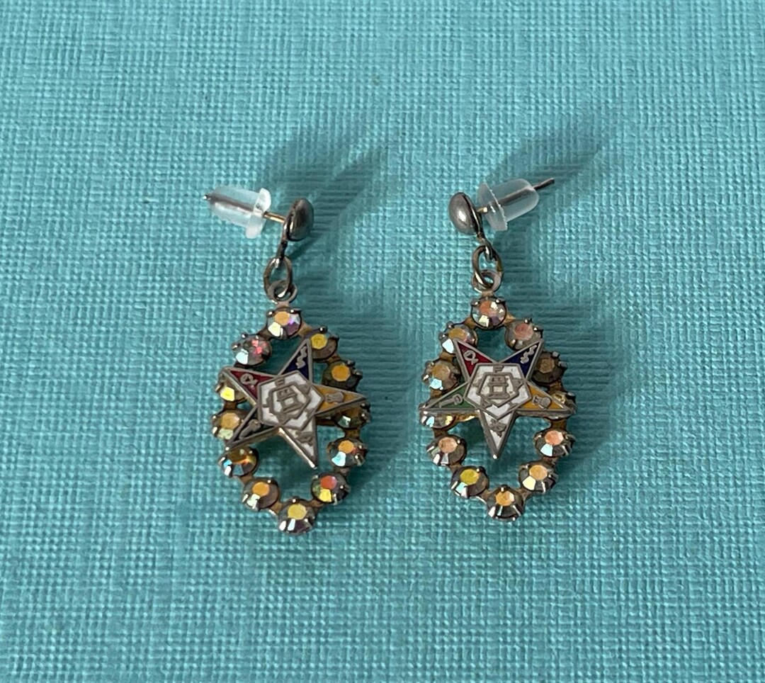 Vintage Order of the Eastern Star Earrings, Rhinestone Oes Earrings ...