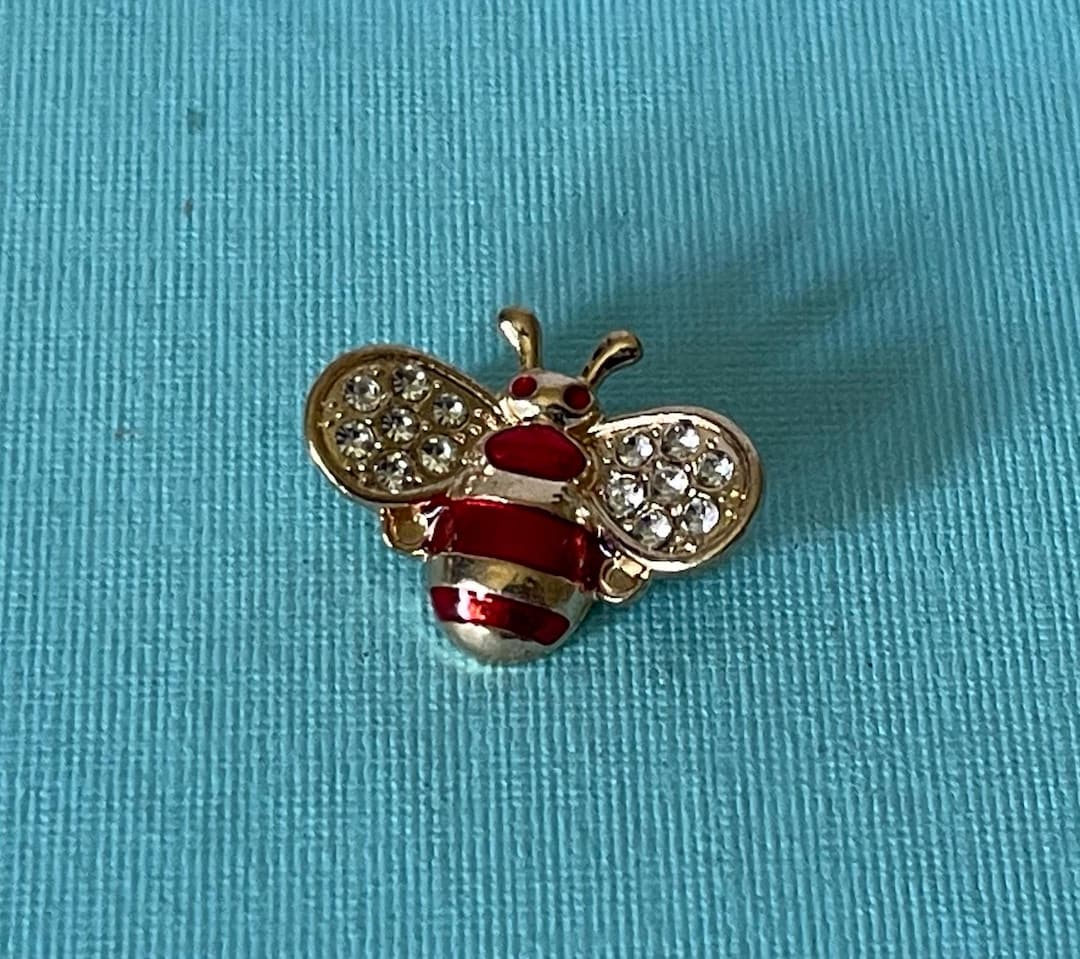 Vintage Bee Brooch, Rhinestone Bee Pin, Bumble Bee Pin, Red Bee Brooch ...