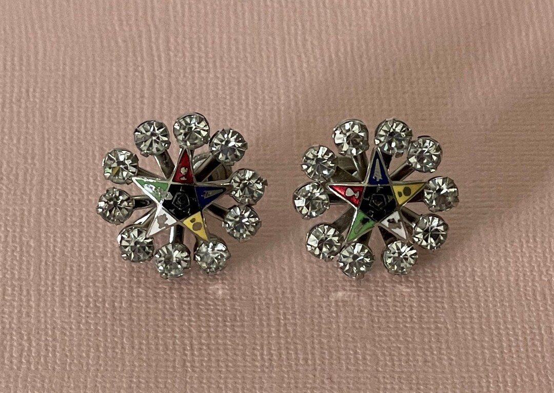 Vintage Order of the Eastern Star Earrings Rhinestone Eastern - Etsy