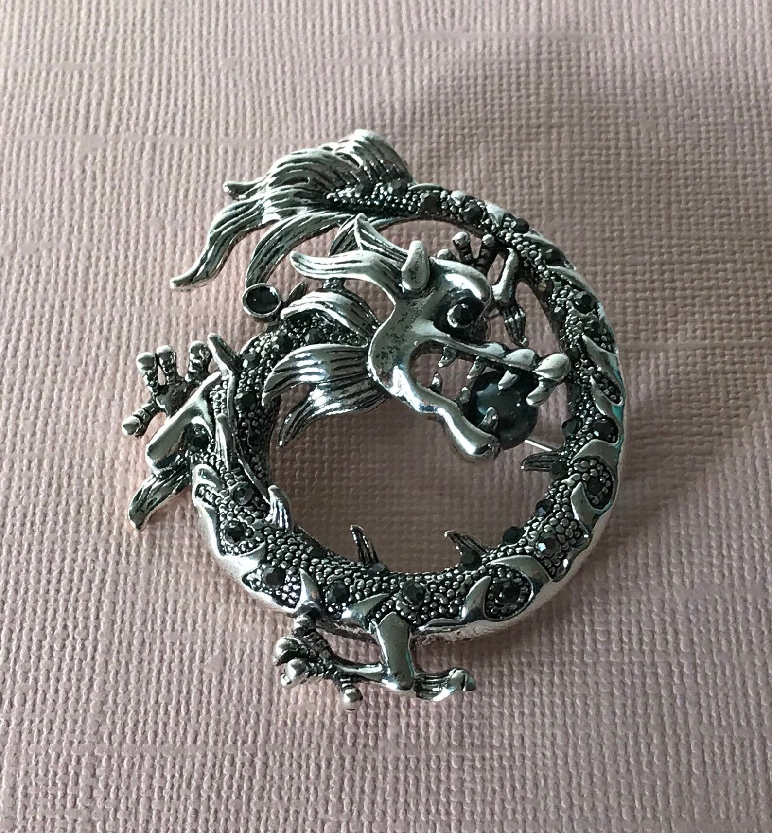 Dragon Brooch Silver Dragon Pin Dragon With Gray Pearl New - Etsy