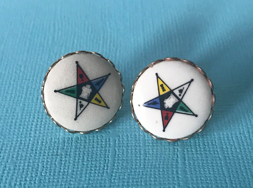 Vintage White Order of the Eastern Star Screw Back Earrings, Round ...