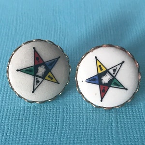 Vintage White Order of the Eastern Star Screw Back Earrings, Round ...