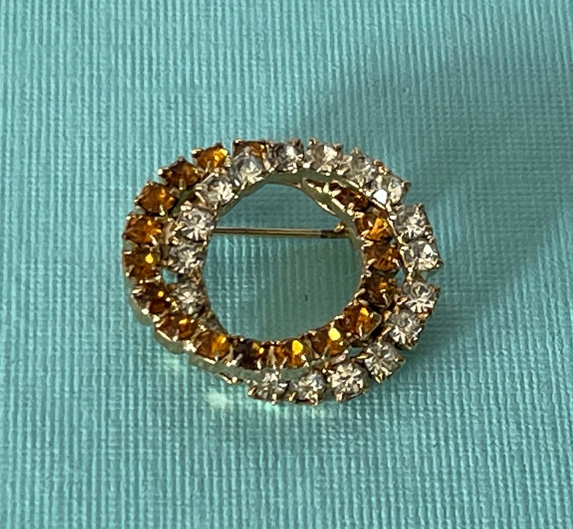Vintage Rhinestone Double Circle Brooch Double Circle Pin Etsy
