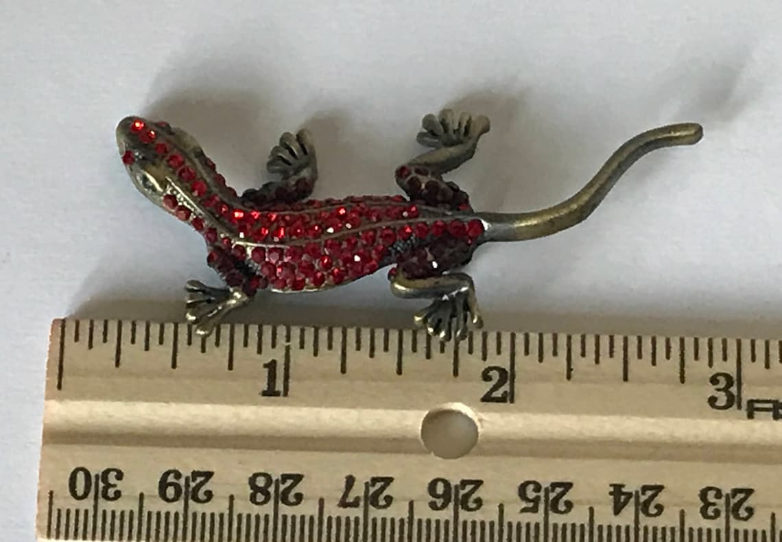 Vintage red rhinestone lizard pin lizard brooch gecko pin | Etsy