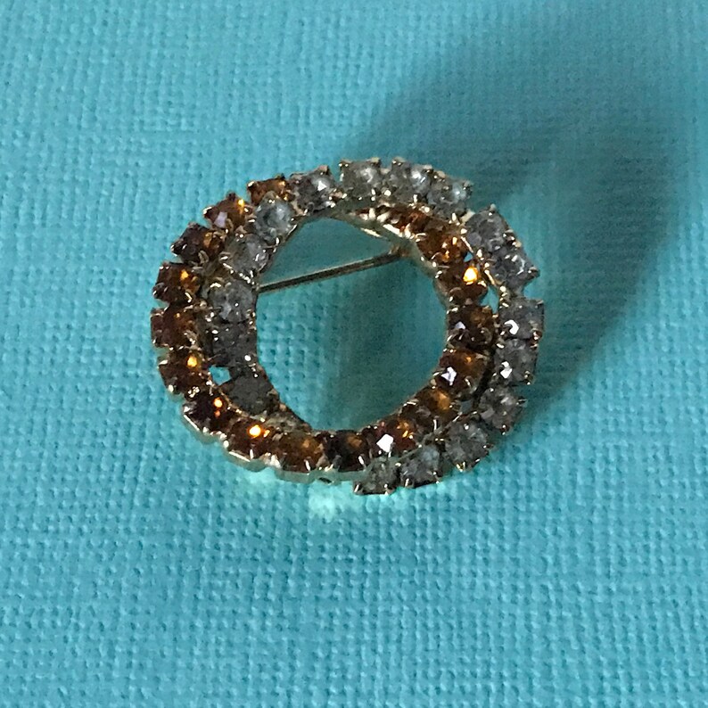 Vintage rhinestone double circle brooch double circle pin | Etsy