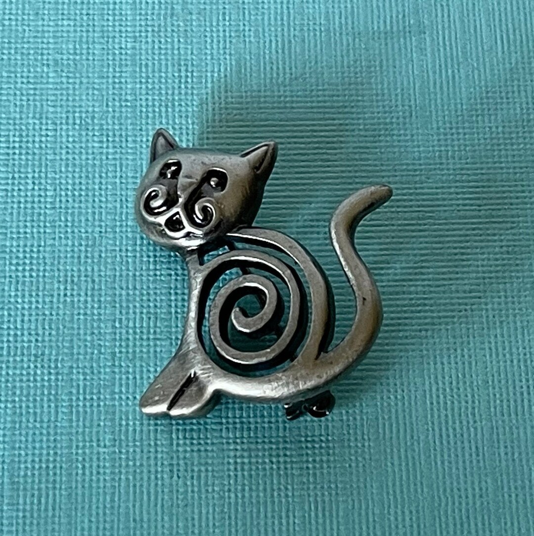 Vintage Silver Cat Brooch, Cat Pin, Pewter Cat Pin, Cat Pins, Silver ...