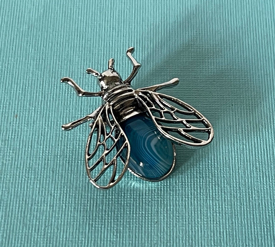 Blue Onyx Fly Brooch, Bumble Bee Brooch, Something Blue, Sobriety Stone ...
