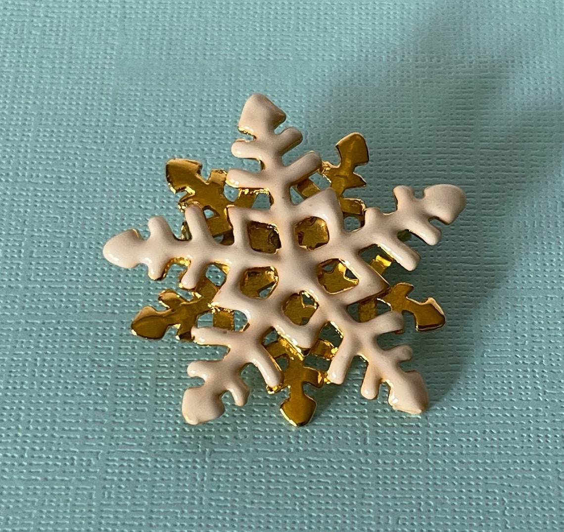 Vintage Snowflake Brooch White Snowflake Pin Gold Snowflake | Etsy