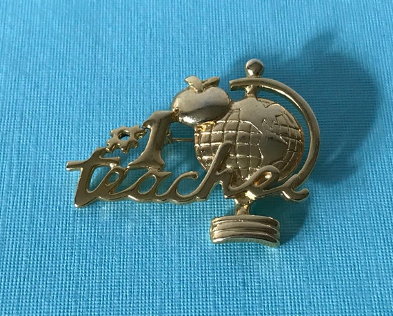 Vintage #1 teacher pin, worlds best teacher, gold tea… - Gem