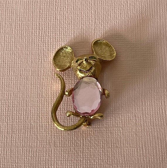 Vintage mouse pin, jelly belly mouse pin, pink rhines… - Gem