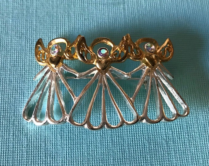 Vintage Angel Brooch, Christmas Angel Pin Rhinestone Angel Pin Three ...