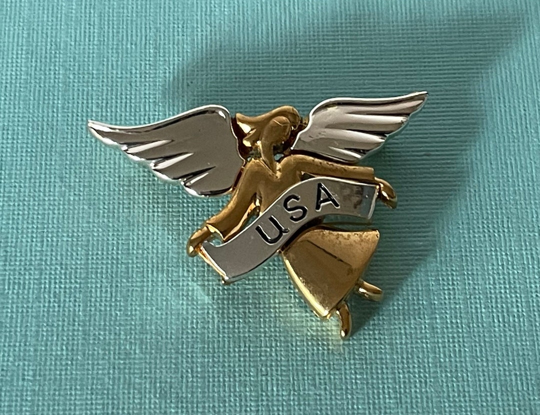 Vintage Angel Brooch, USA Angel Brooch, Gold Angel Pin, Silver Angel ...