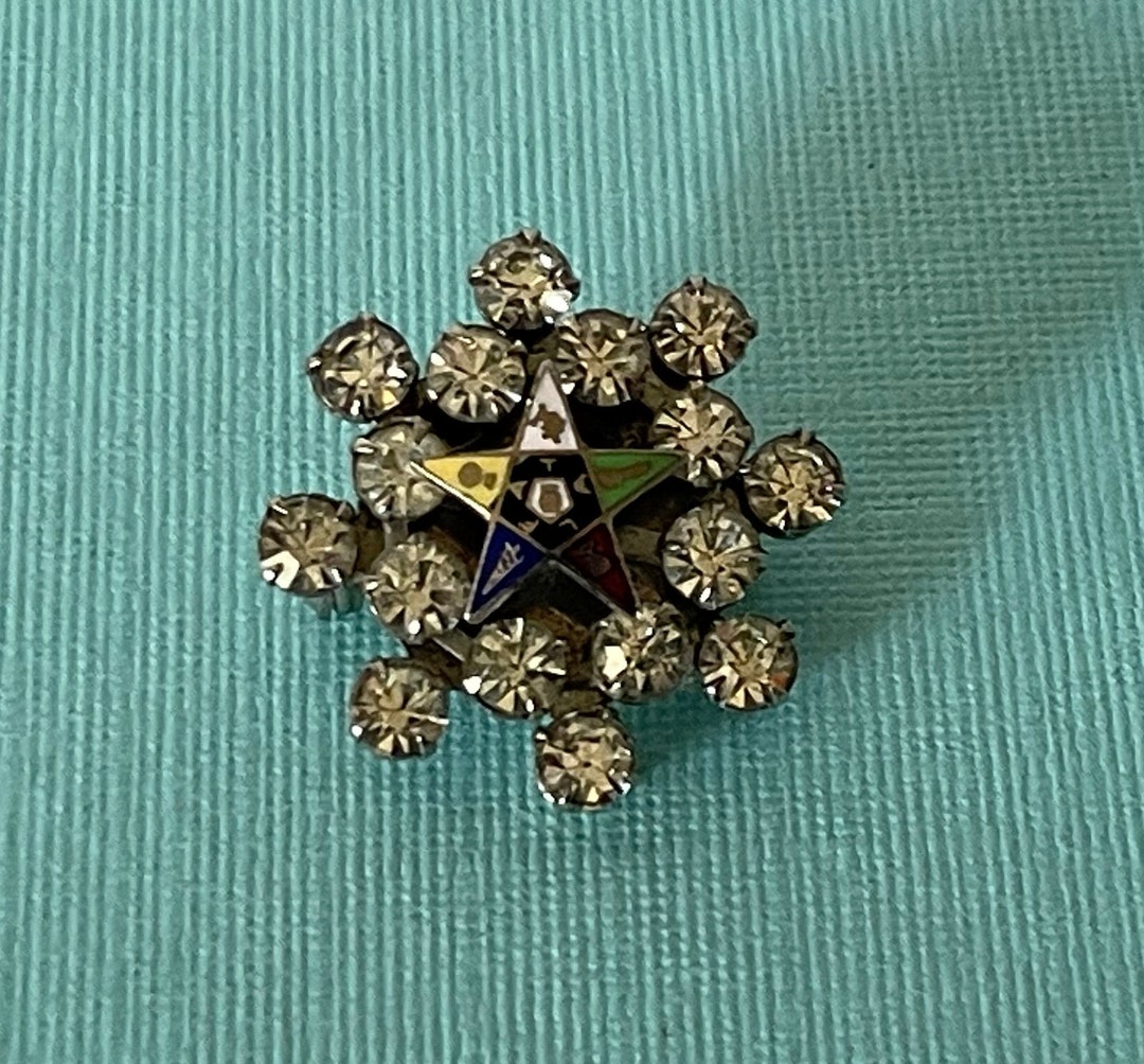 Vintage Rhinestone Eastern Star Brooch, OES Rhinestone Brooch, Masonic ...
