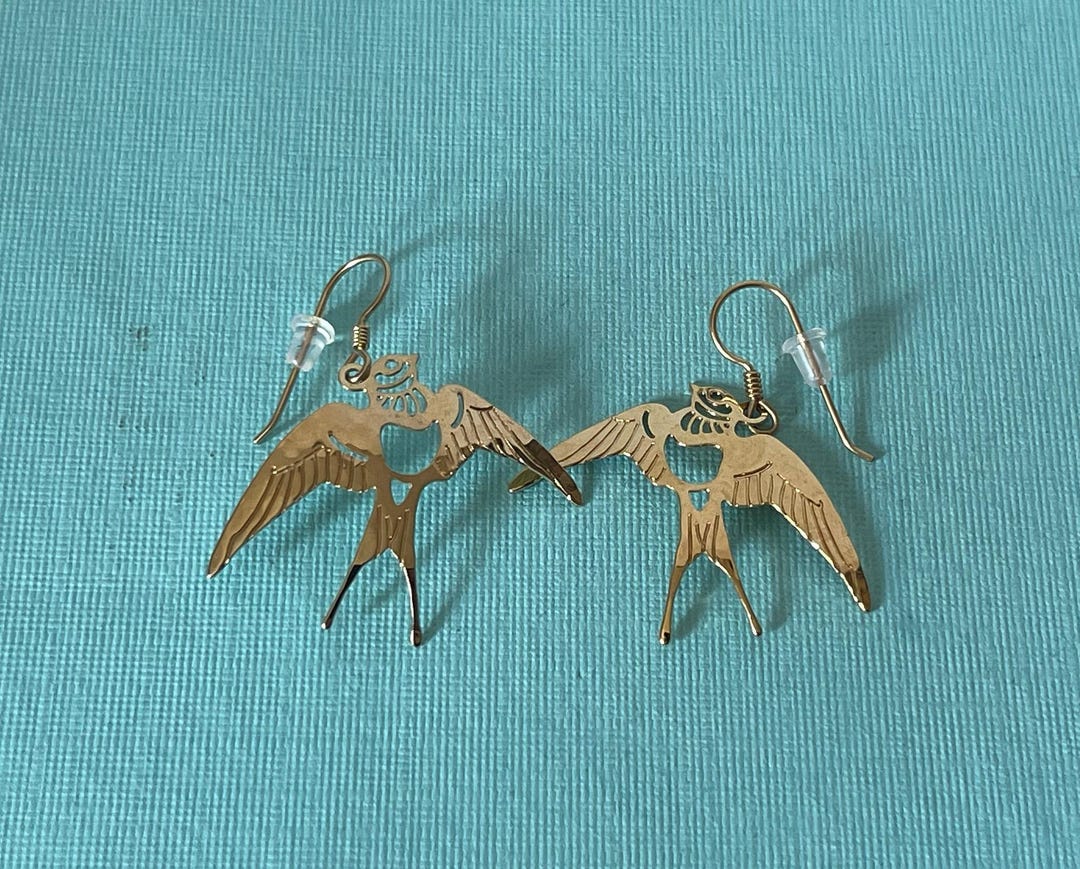 Vintage new Bird Earrings, Signed WE Bird Earrings, Dove Earrings, Gold ...