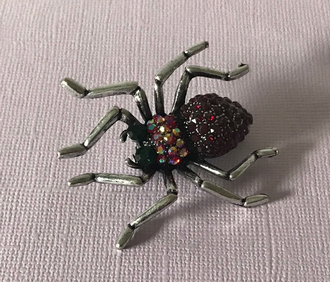 Red rhinestone spider pin aurora borealis rhinestone spider | Etsy