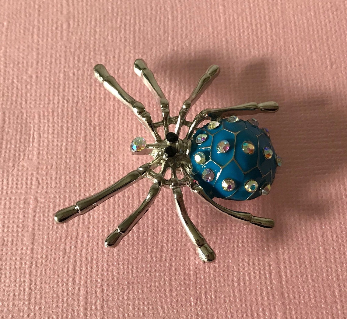 Blue Rhinestone Spider Pin Spider Brooch Aurora Borealis | Etsy