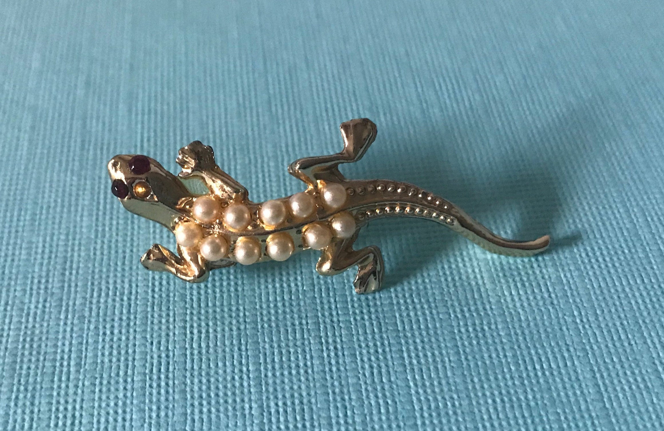 Vintage Faux Pearl Lizard Pin Gecko Pin Lizard Brooch Gold | Etsy