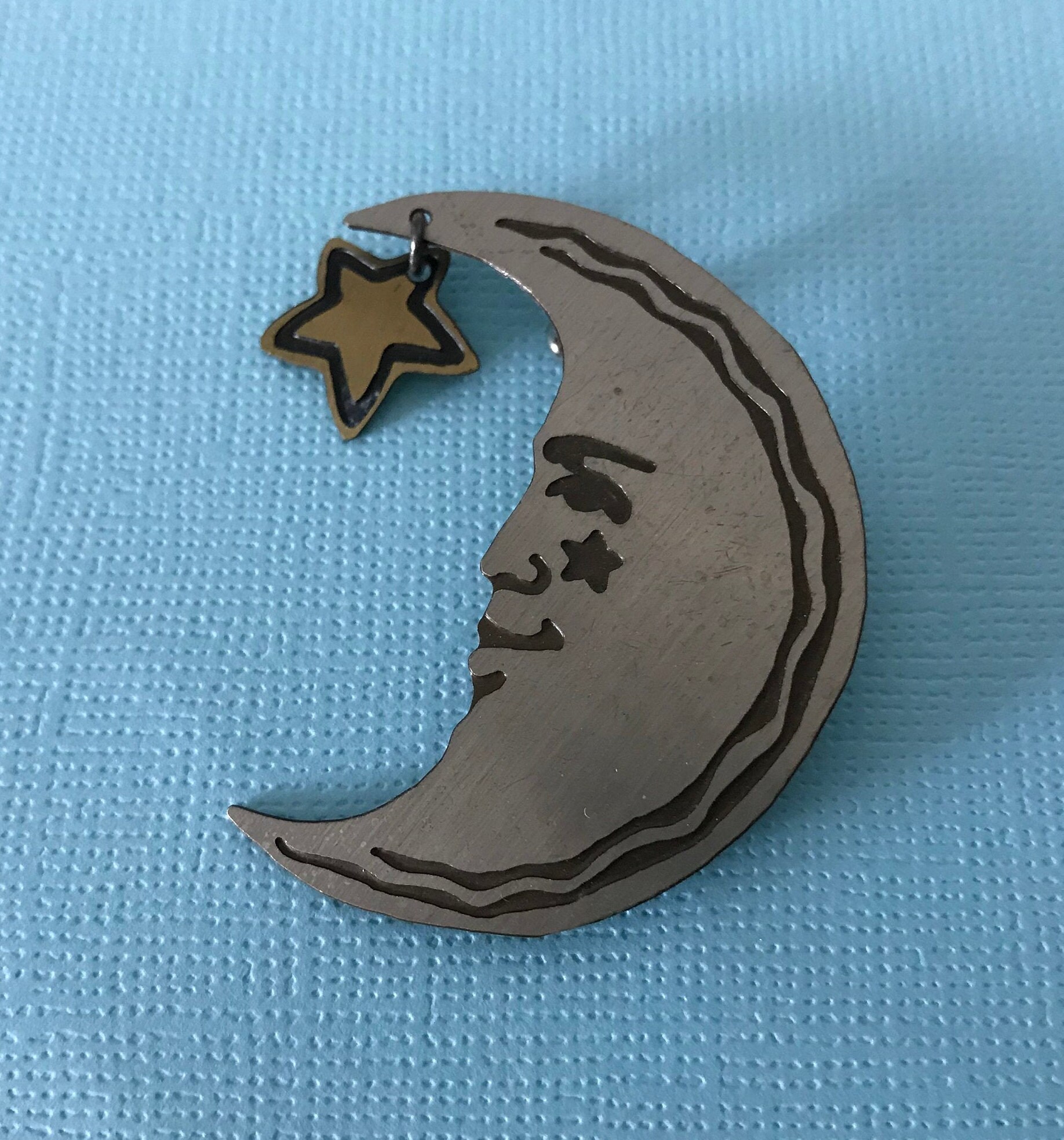 Vintage Crescent Moon Pin Man in the Moon Pin Moon With | Etsy