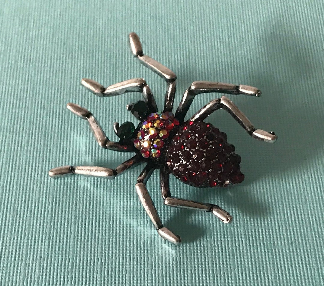 Red Rhinestone Spider Pin, Aurora Borealis Rhinestone Spider Pin ...