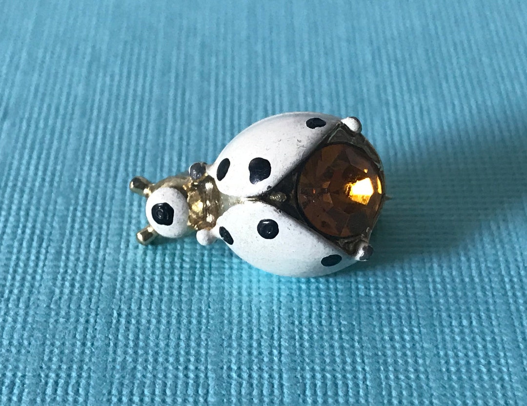 Small Vintage Rhinestone Lady Bug Brooch, Amber Rhinestone Lady Bug Pin ...