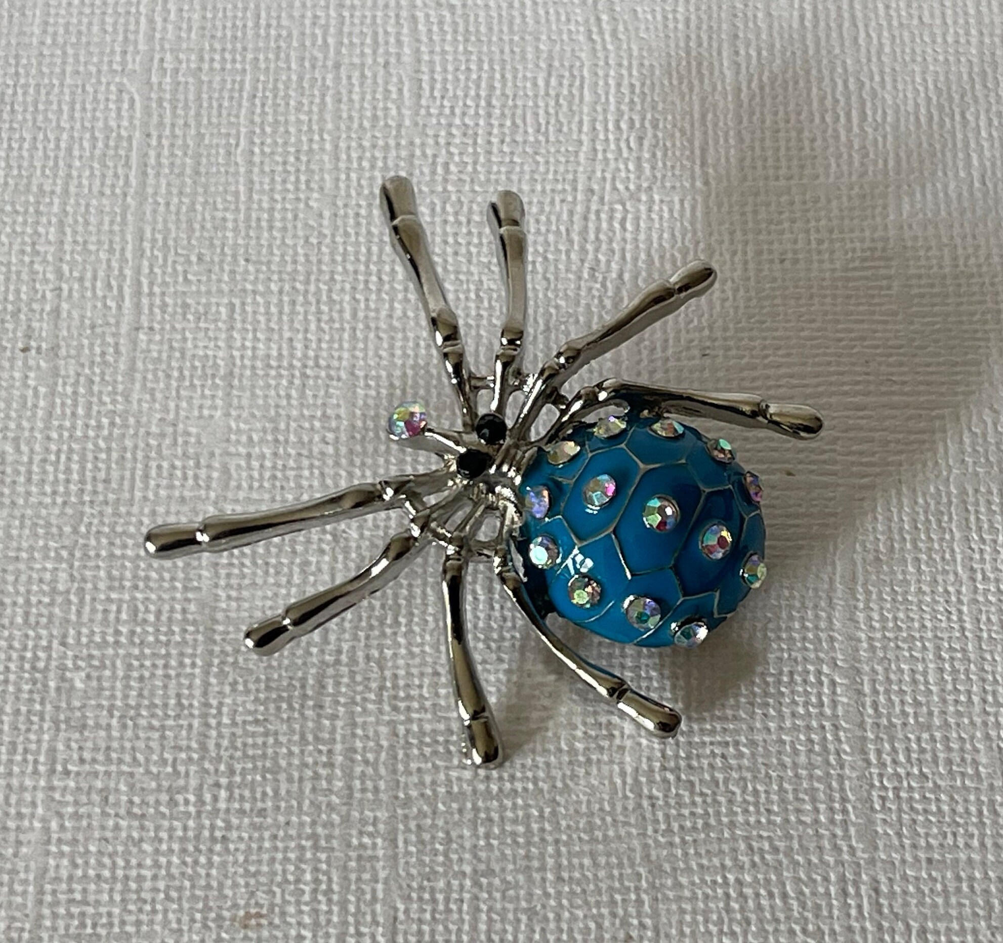 Blue Rhinestone Spider Pin, Spider Brooch, Aurora Borealis Rhinestone ...