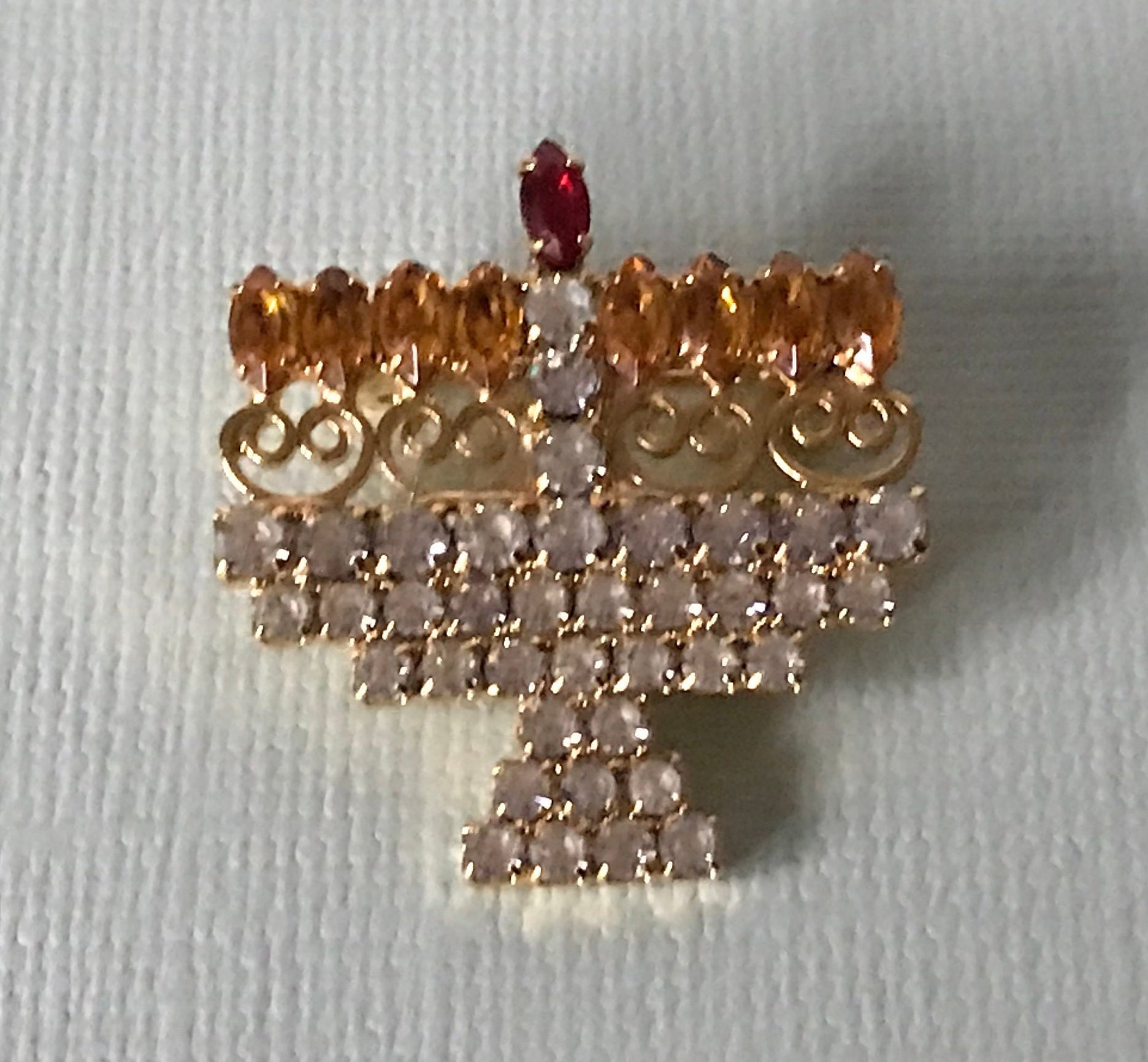 Vintage rhinestone menorah pin Jewish pin rhinestone menorah | Etsy