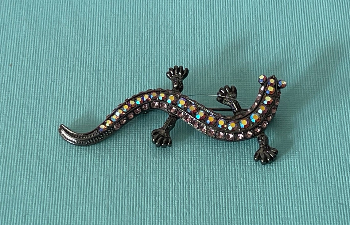 Vintage Aurora Borealis Rhinestone Lizard Brooch Gecko Pin - Etsy