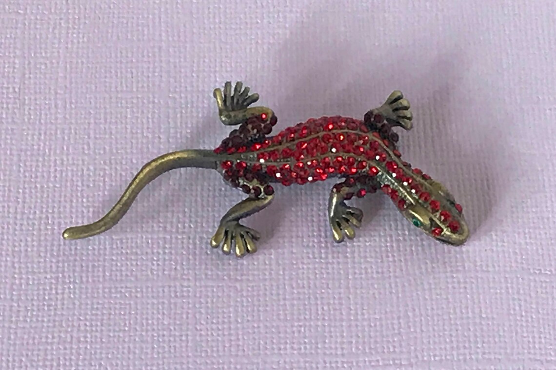 Vintage red rhinestone lizard pin lizard brooch gecko pin | Etsy