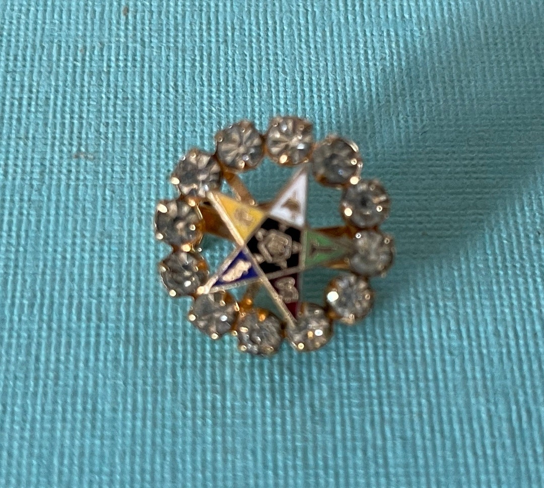 Vintage Order of the Eastern Star Brooch, OES Brooch, Rhinestone ...