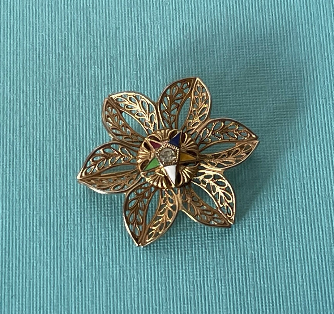 Vintage Order of the Eastern Star Flower Pin, Eastern Star Jewelry, OES ...