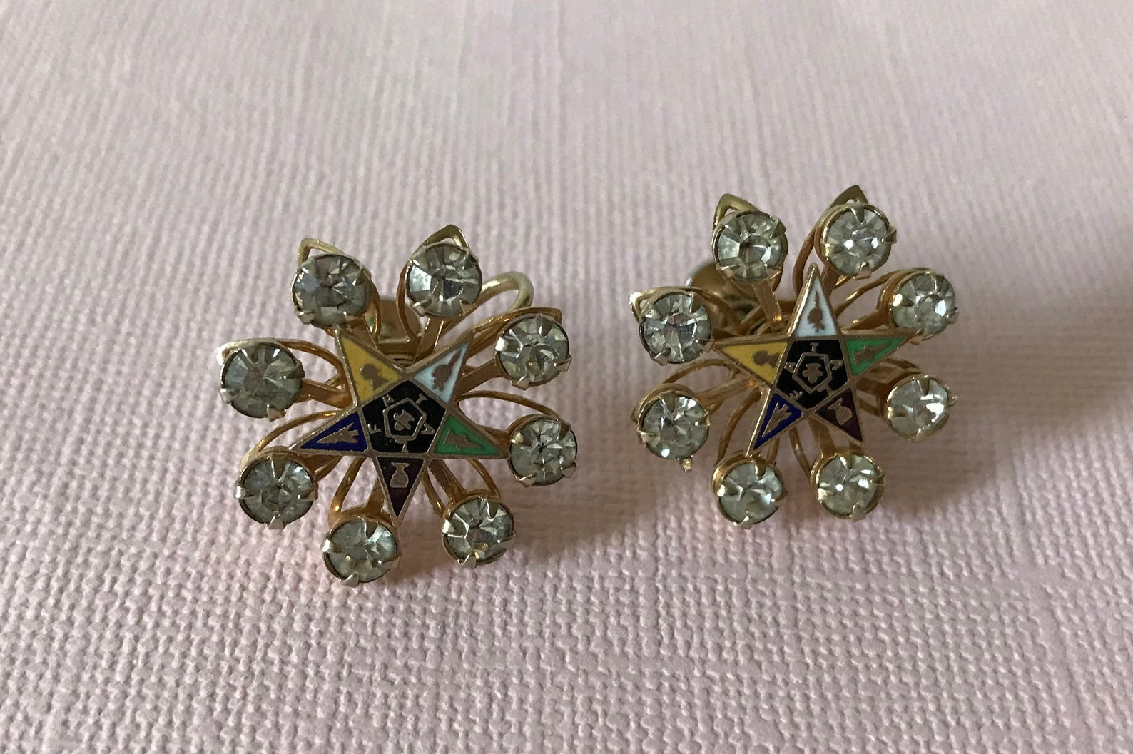 Vintage Order of the Eastern Star Earrings Rhinestone Eastern | Etsy