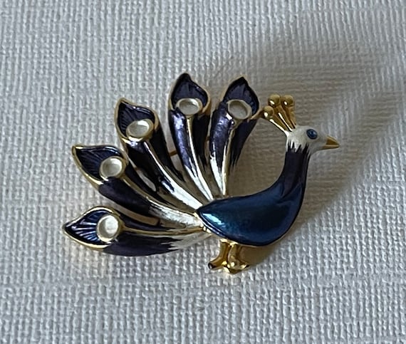 Vintage Peacock Brooch Rhinestone Peacock Eyes Vint Gem