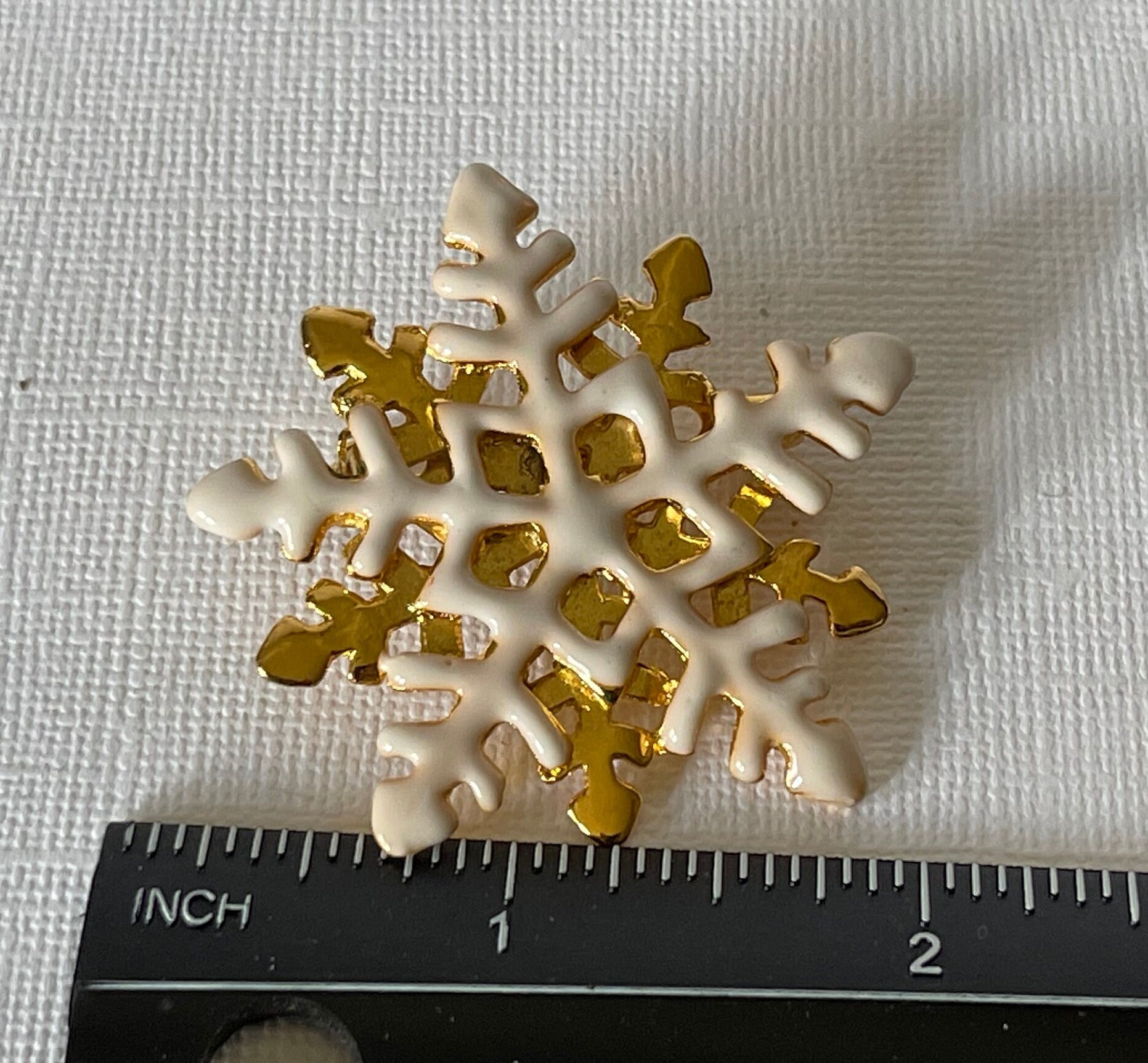 Vintage Snowflake Brooch White Snowflake Pin Gold Snowflake | Etsy