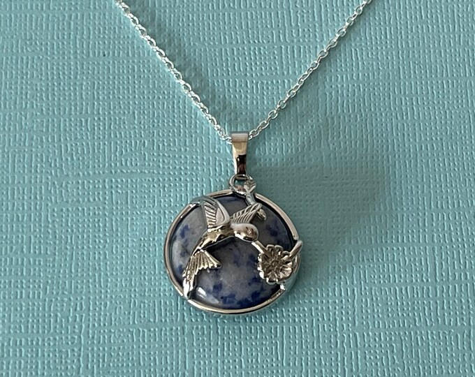 Hummingbird Necklace, Blue Hummingbird Pendant, Blue Spot Jasper ...
