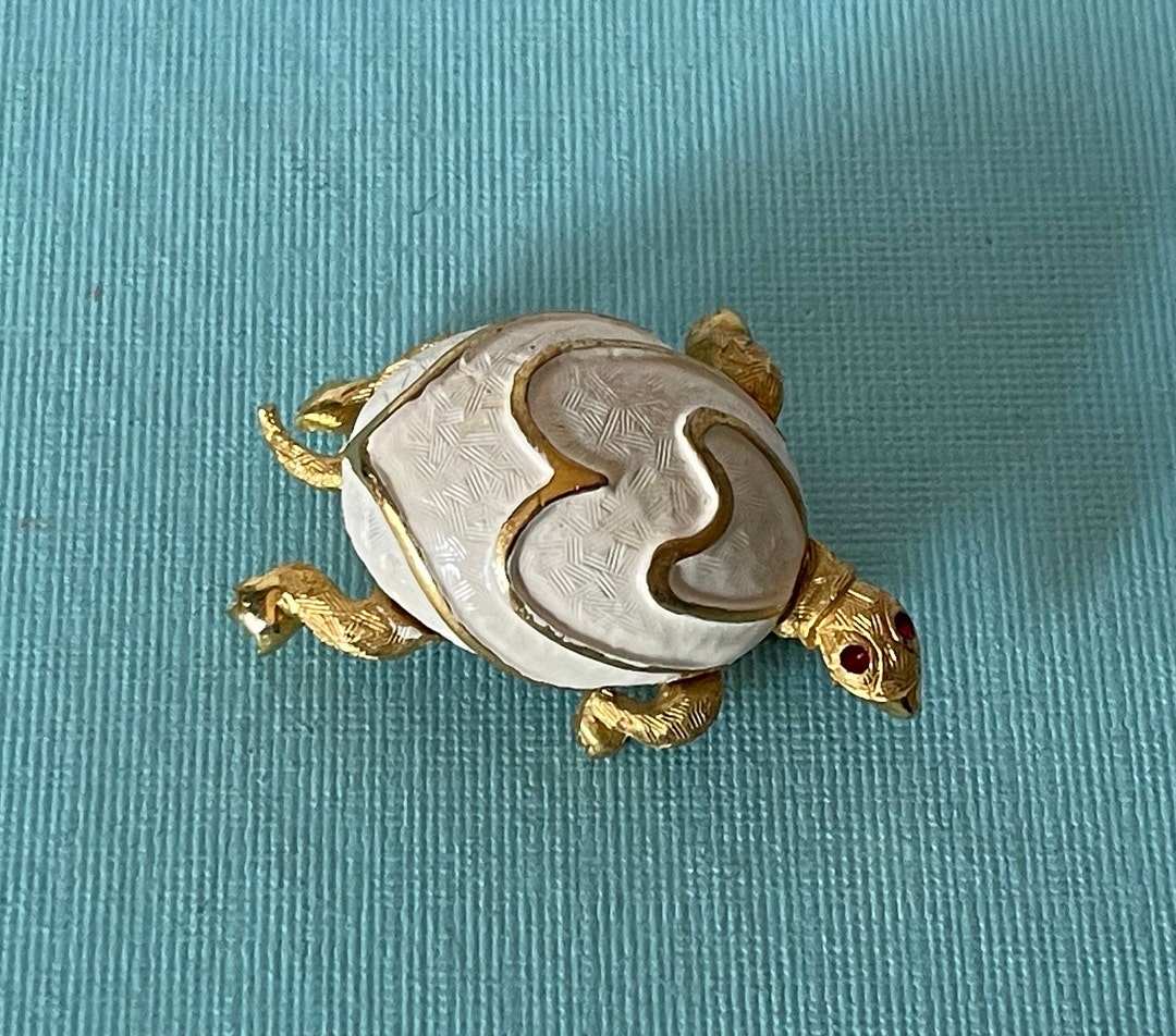Vintage Turtle Brooch, White Turtle Pin, Gold Turtle Brooch, Tortoise ...
