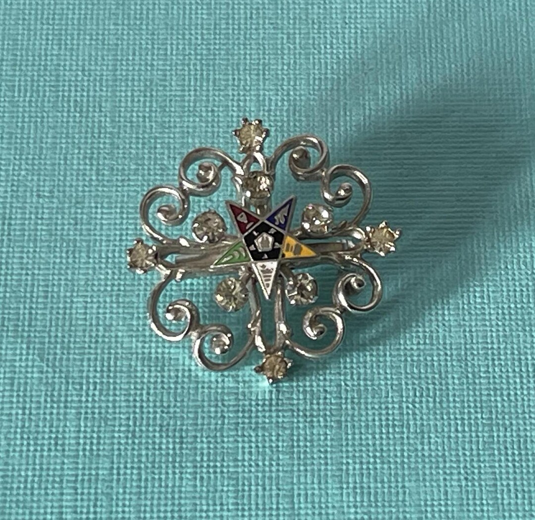 Vintage Order of the Eastern Star Brooch, Rhinestone Eastern Star Pin ...