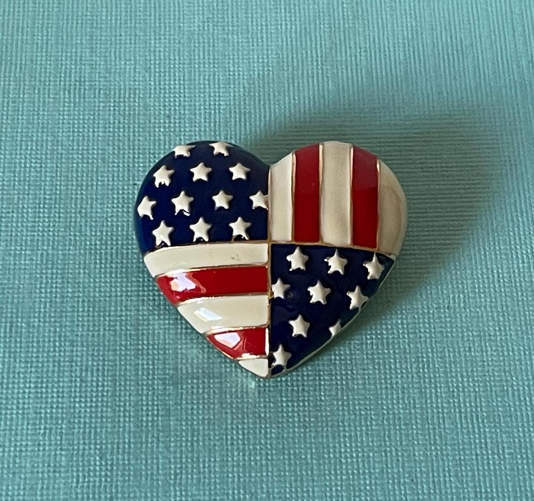 Vintage Flag Brooch, Heart Flag Pin, Patriotic Jewelry, MAGA, Flag ...