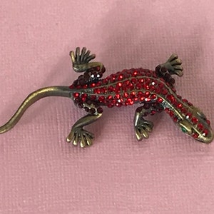 Vintage red rhinestone lizard pin lizard brooch gecko pin | Etsy