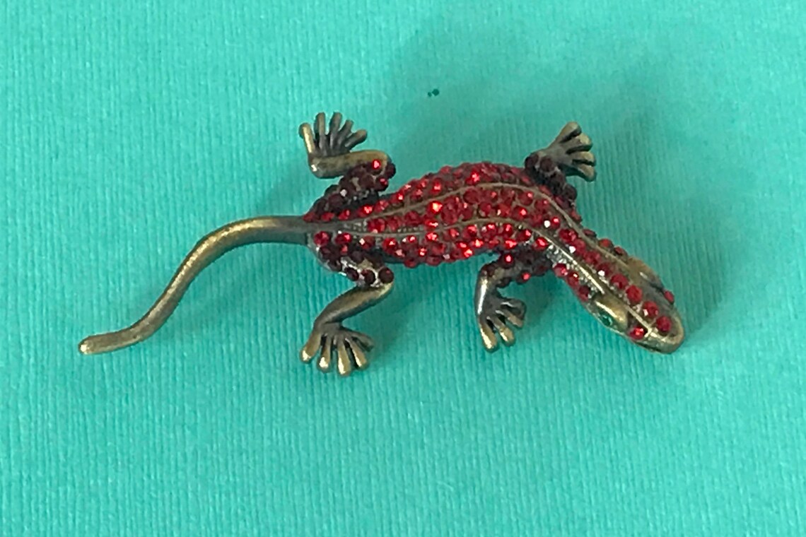 Vintage red rhinestone lizard pin lizard brooch gecko pin | Etsy