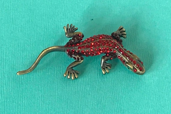 Vintage red rhinestone lizard pin lizard brooch gecko pin | Etsy