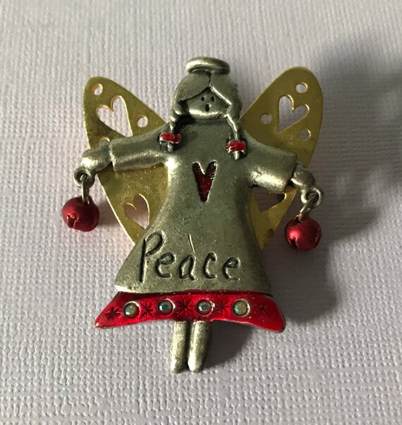 Vintage angel pin, peace angel pin, angel brooch, gua… - Gem