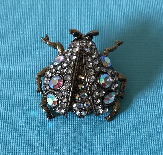 Rhinestone ladybug pin, aurora borealis rhinestone la… - Gem