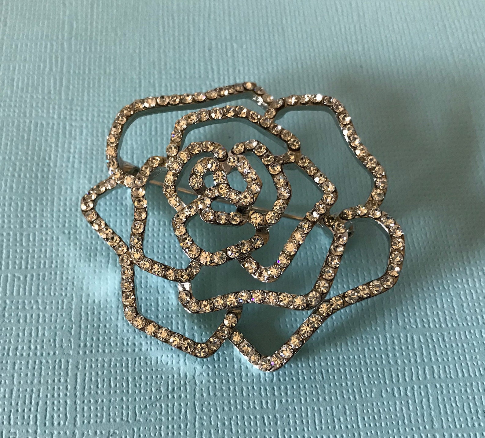 Vintage rhinestone rose pin rhinestone rose brooch wedding | Etsy