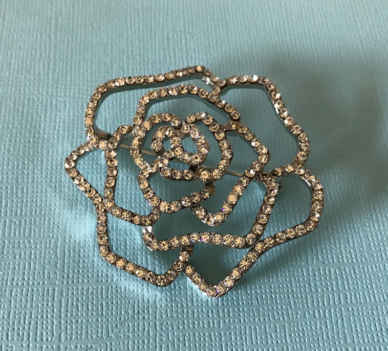 Vintage Rhinestone Rose Pin, Rhinestone Rose Brooch, Wedding Pin ...