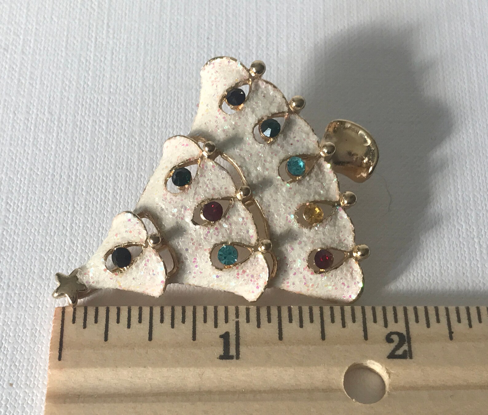 Christmas pin white and gold rhinestone Christmas tree pin | Etsy